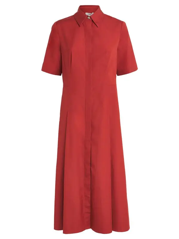 Vince Cotton Shirt Midi Dress - Red