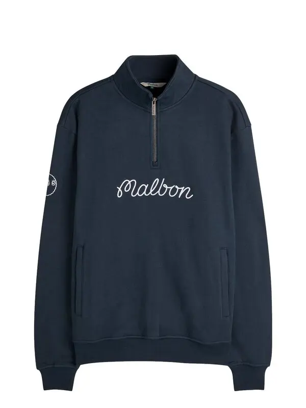 MALBON Collegiate Logo Half-zip Cotton Sweatshirt - Navy