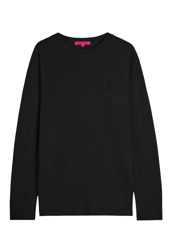THE ELDER STATESMAN Pica Logo-embroidered Cotton And Cashmere-blend Top - Black