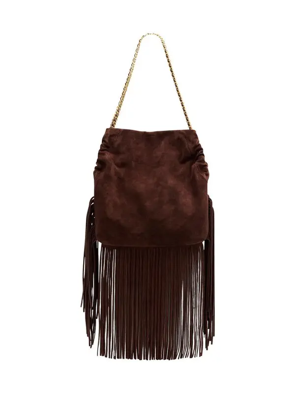 Veronica Beard Slouch Fringe-trim Suede Tote Bag - Espresso