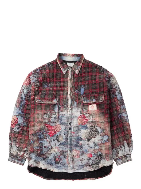 PROLETA RE ART Sashiko Distressed Patchwork Checked Cotton-flannel Overshirt - Multi