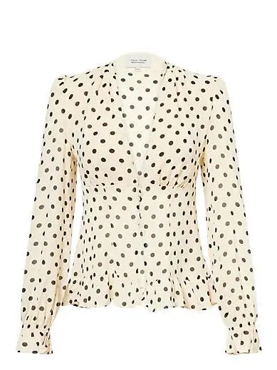 REFORMATION Polka-dot V-neck Woven Blouse - Sugar Dot