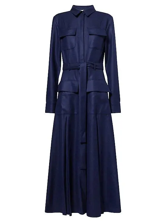 Gabriela Hearst Meyer Belted Wool And Cashmere Midi Dress - Navy