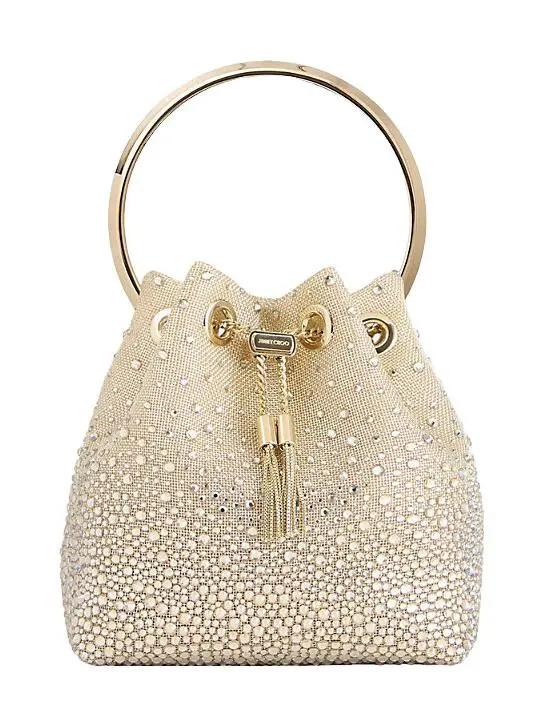JIMMY CHOO Crystal-mesh Top-handle Bag - Honey Mix/light Gold
