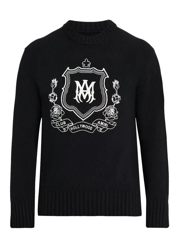 Amiri Wool Ma Crest Crewneck Sweater - Black