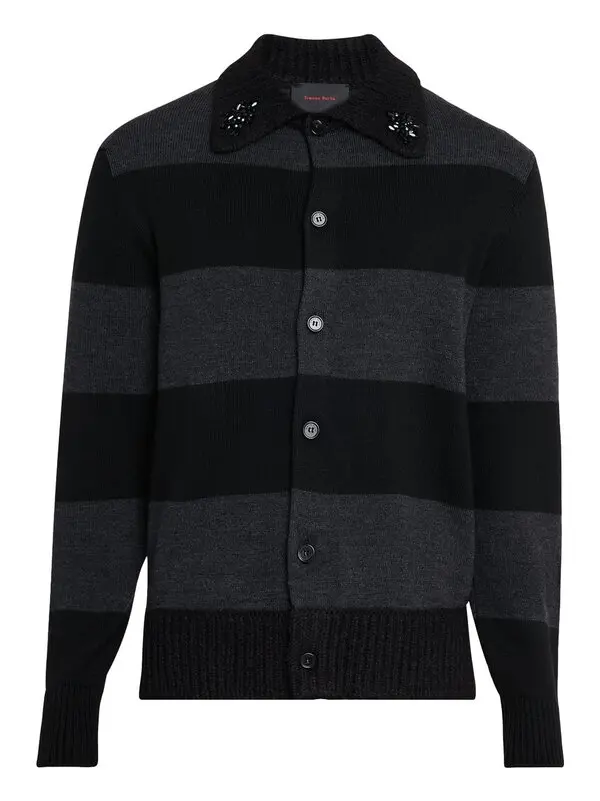 Simone Rocha Embellished Collar Striped Rugby Cardigan - Chrcol