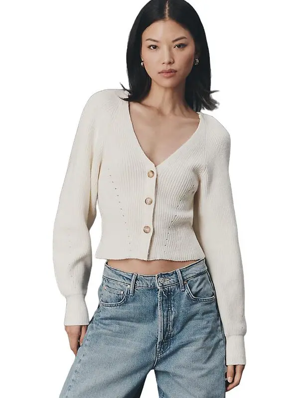 PILCRO Puff-sleeve V-neck Cardigan - Soy Milk