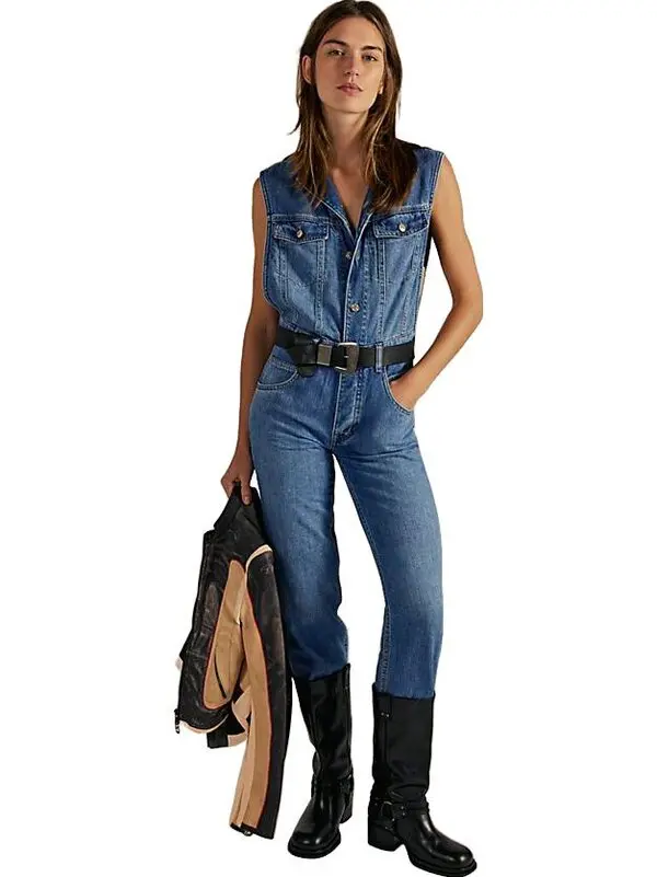 Free People We The Free All You Need Denim Coveralls - Bea Blue
