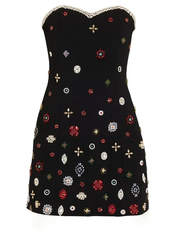 Alice + Olivia Iva Embellished Mini Dress - Blk/mlt