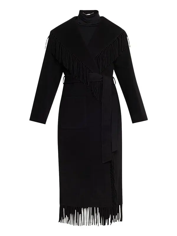 Simkhai Carrie Belted Fringe Robe Coat - Black