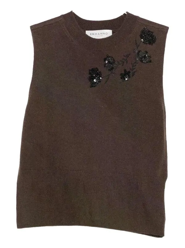 ERMANNO FIRENZE Sequin-embellished Sleeveless Top - Brown