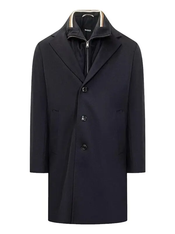 Hugo Boss Wool Coat With Zip Detail - Blue