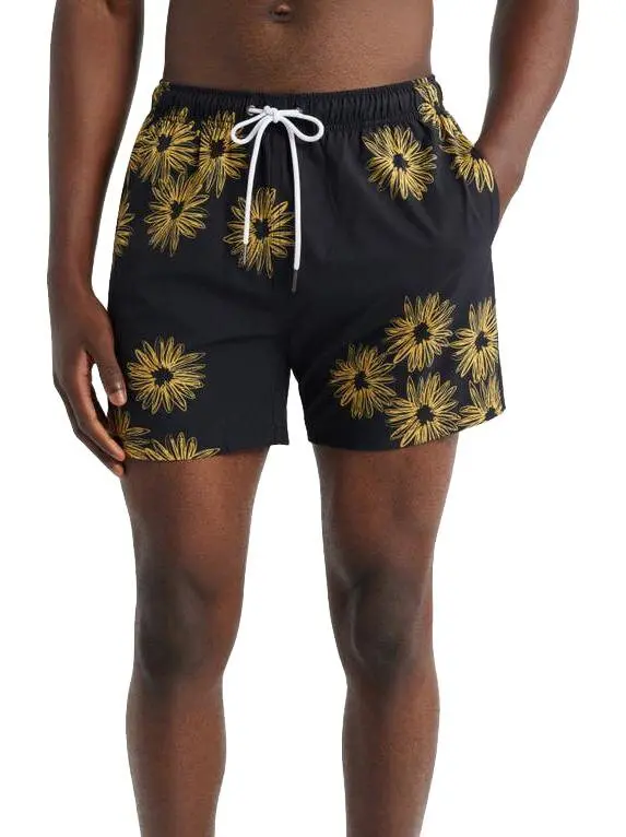 MAVRANS Sunflower Print Swim Trunks - Black