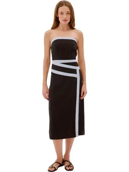 LABECA LONDON Elena Strapless Linen Tape Dress - Black