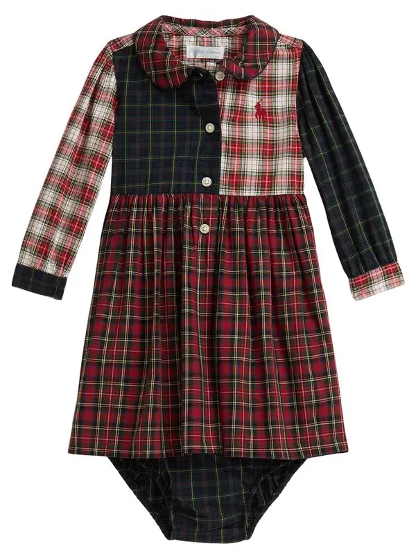 Ralph Lauren Patchwork Plaid Dress With Bloomers - Red Multi