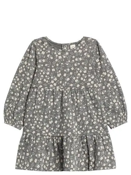 COLORED ORGANICS Organic Cotton Sofia Long Sleeve Tiered Dress - Bray Floral /agave + Taupe