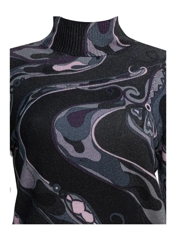 Emilio Pucci Wool Turtleneck Sweater With Print - Black