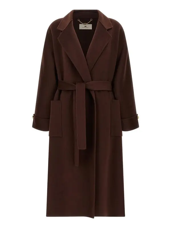 Elisabetta Franchi Double Wool Blend Dressing Gown Coat - Brown