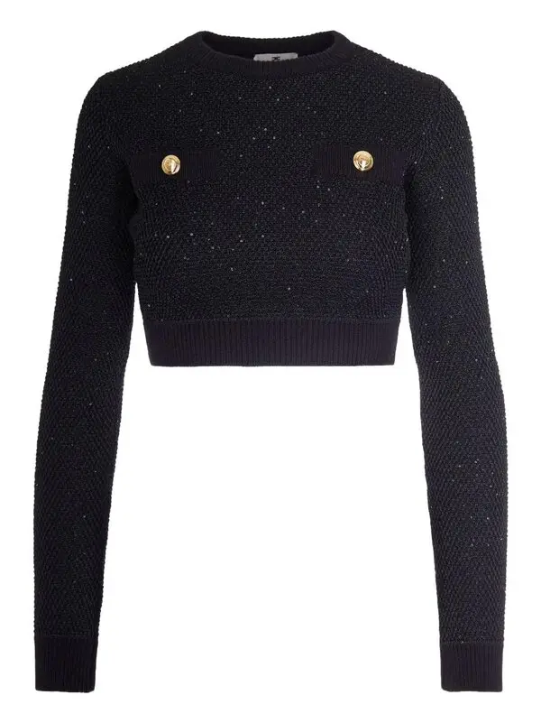 Elisabetta Franchi Wool Crewneck Sweater - Black