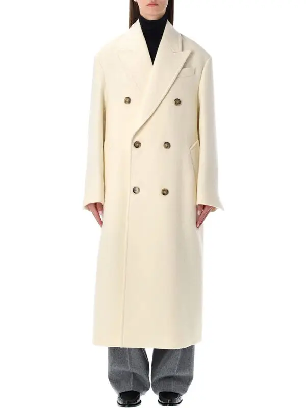Ami Wool Double-breasted Long Coat - Beige