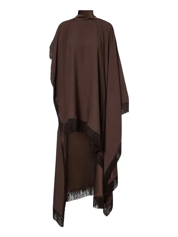 TALLER MARMO New Age Fringed Asymmetric Satin Kaftan - Brown