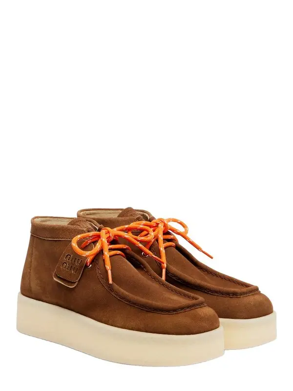 Miu Miu Suede Platform Ankle Boots - Brown