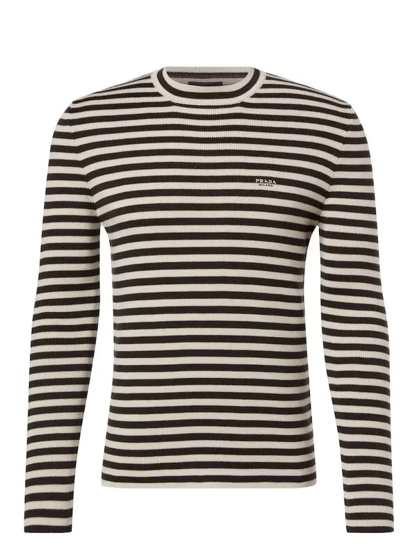 Prada Striped Virgin Wool Sweater - Beige