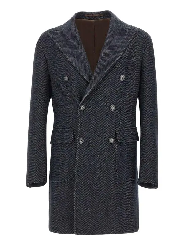 BARBA NAPOLI Herringbone Wool Coat - Blue