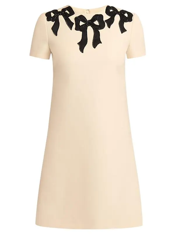 Valentino Garavani Embroidered Bow Satin Crepe Mini Dress - R8e Betull