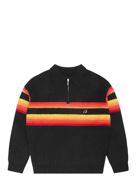 CORTEIZ Gradient Half Knit Zip Pullover - Black