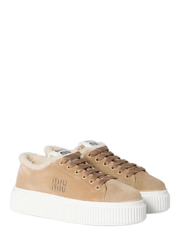 Miu Miu Suede And Shearling Sneakers - Desert Beige