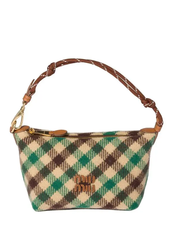 Miu Miu Plaid Wool Pouch - Camel/green