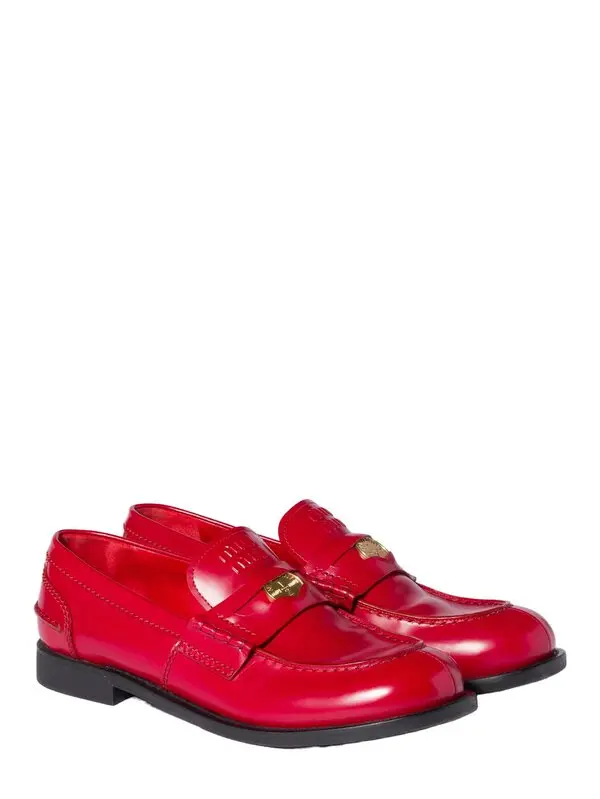 Miu Miu Brushed Leather Penny Loafers - Scarlet