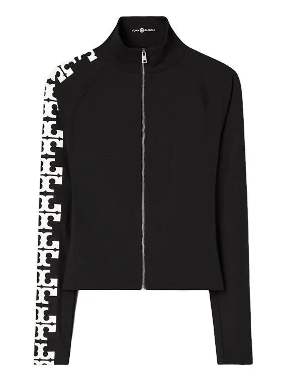 Tory Burch Reflective Nylon Logo Zip Top - Black