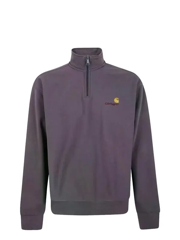 Carhartt Work In Progress Half Zip American Script Embroidered Sweatshirt - Grey