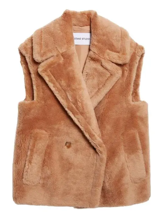 STAND STUDIO Clary Oversized Double-breasted Wool Vest - Beige