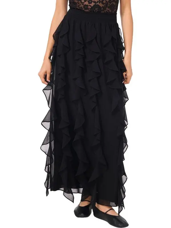 1.State Cascading Ruffle Maxi Skirt - Rich Black
