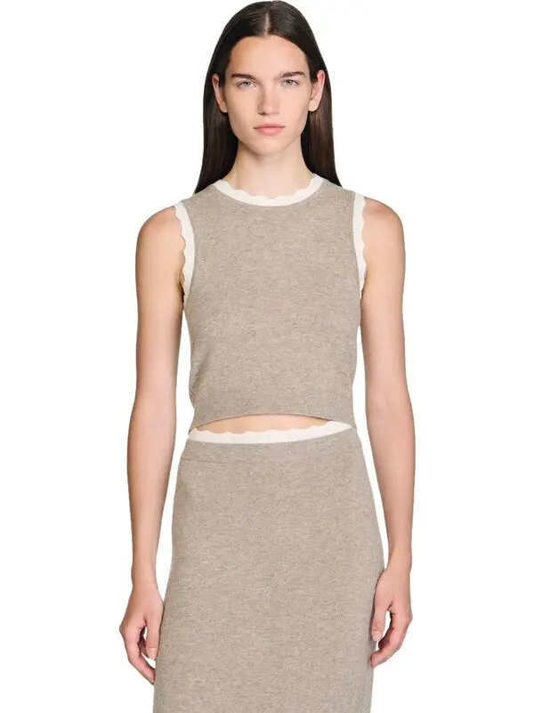 Sandro High-neck Pointelle Knit Sweater - Caramel
