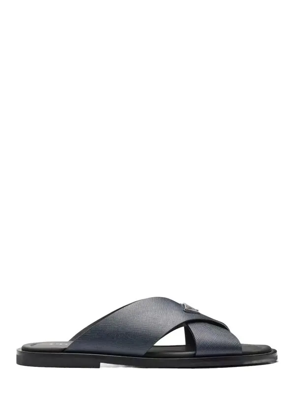 Prada Saffiano Leather Triangle-logo Sandals - Blue