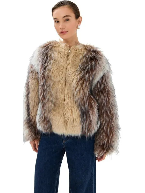 HALFBOY Faux Fur Bomber Jacket - Camel/black/off White