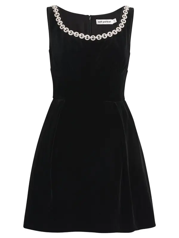 SELF-PORTRAIT Velvet Mini Dress With Embellishments - Black