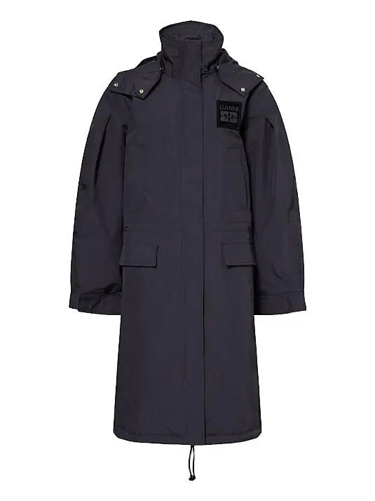 GANNI Oversized Logo-patch Nylon Parka Coat - Phantom
