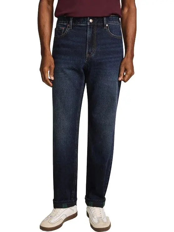 LANDS' END Stretch Comfort Waist Classic Fit Flannel Lined Jeans - Dark Pacific Wash
