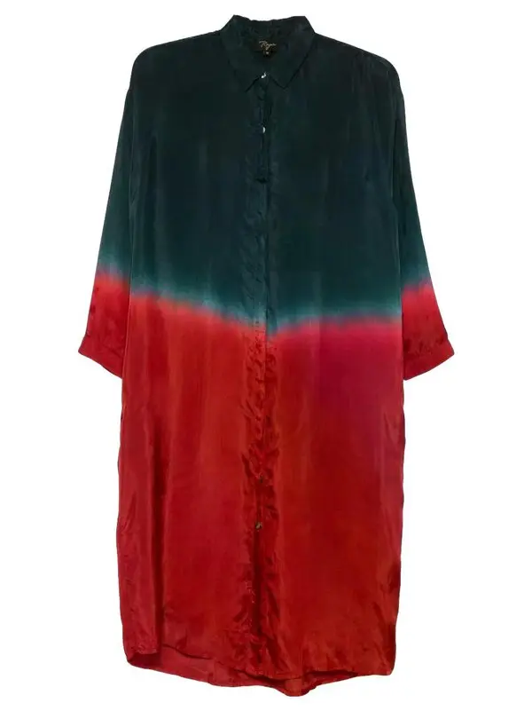 YAVI Long Sleeve Midi Shirt Dress - Red