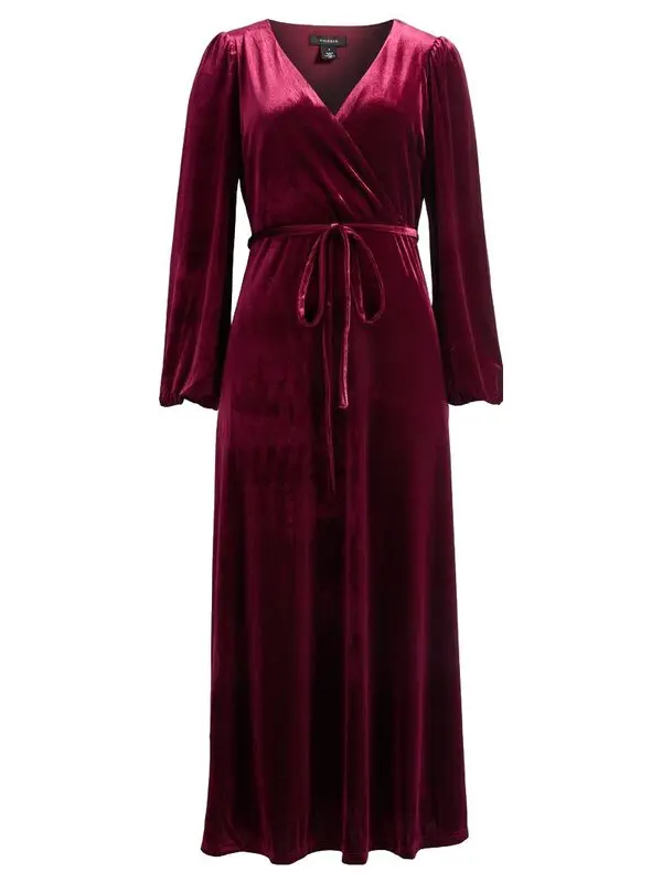Halogen Wrap Front Long Sleeve Velvet Maxi Dress - Merlot