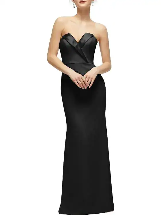 chinese dress ladies Evening Cocktail Dresses Black Leeveless Deep V Turndown Collar Bodycon Formal Evening Party Maxi Dress(Black/L) main image 0