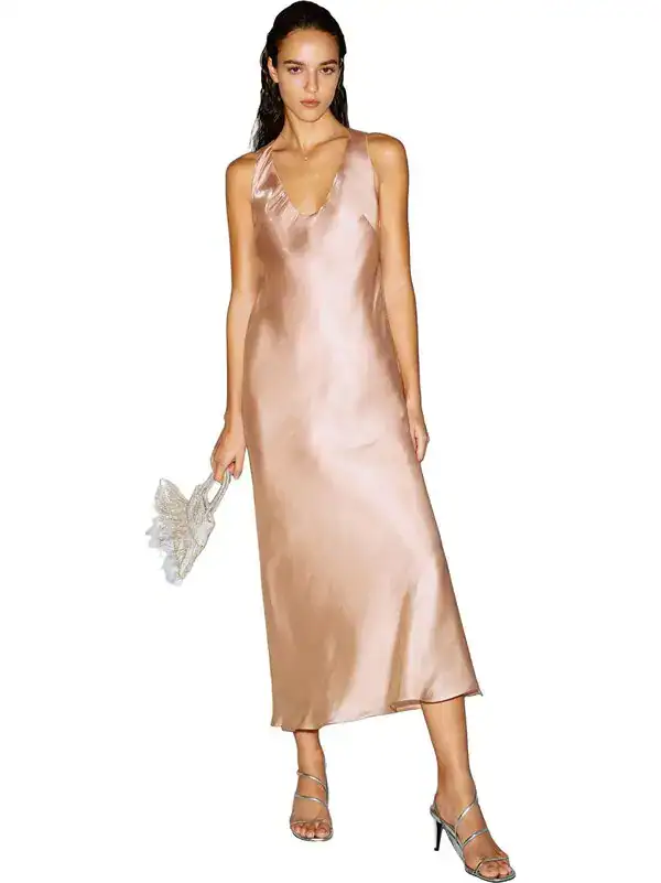 chinese dress ladies 1970's Pale Pink Silk Slip Dress with Ruffle – Eveliina Vintage