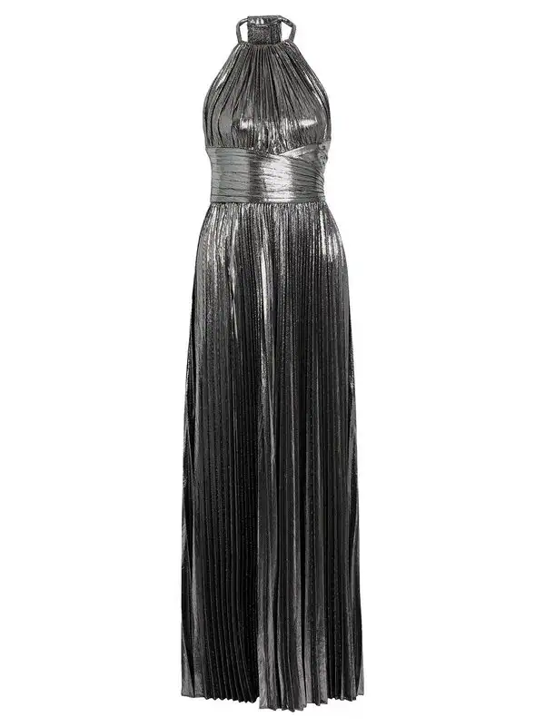 sachin and babi light blue dress Gunmetal Cocktail Dress JLUXLABEL Draped Metallic Maxi Dress