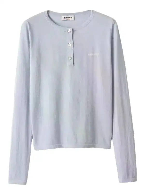 【miu miu】long sleeve tee Navy Long-sleeved Jersey T-shirt | Miu Miu - United States