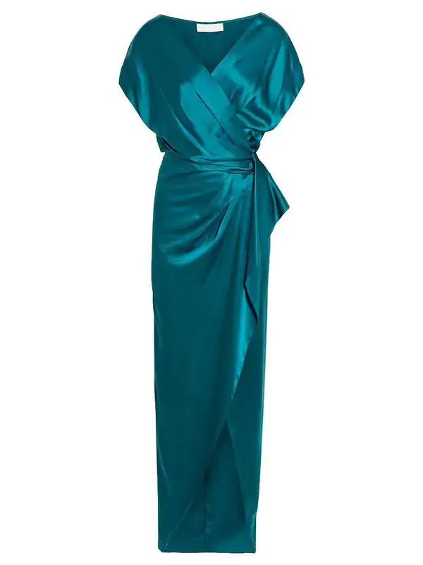 green emerald velvet dress Strappy wrap gown with cowl main image 0